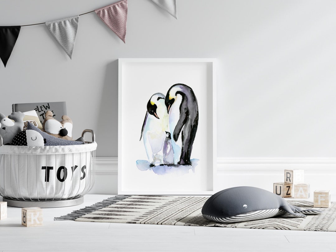 Emperor Penguin Art Print Penguin Watercolor Painting Family Penguin ...