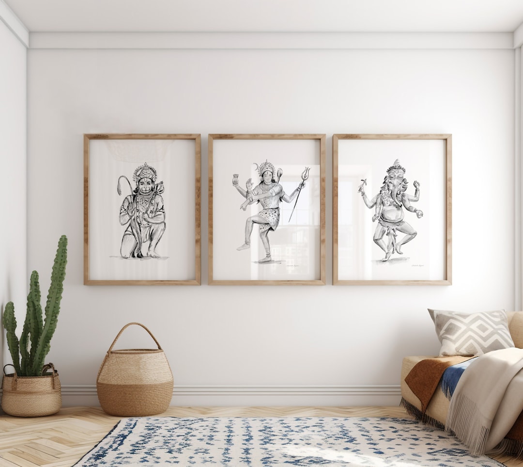 Hindu Decoration Set of 3 Deities Lord Shiva, Ganesh and Hanuman ...