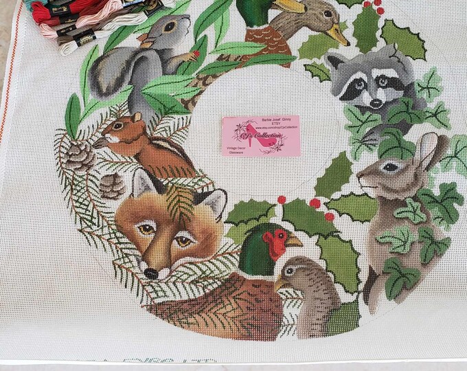 Needlepoint Canvas Needle Floss Hand Painted Canvas Fox Mallard Racoon ...