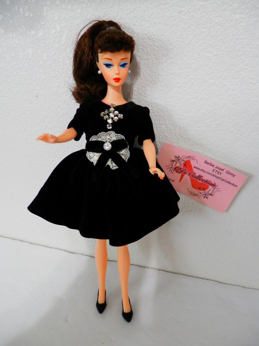 Barbie Ponytail Repro Velvet Vintage Dress Matching Undies Black High ...