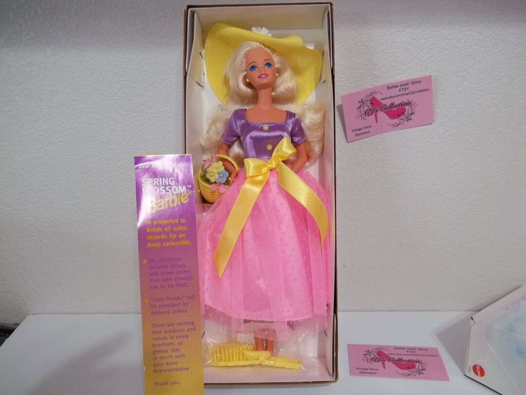 Spring Blossoms Barbie Wearing Adorable Dress Yellow Hat and Shoes New ...