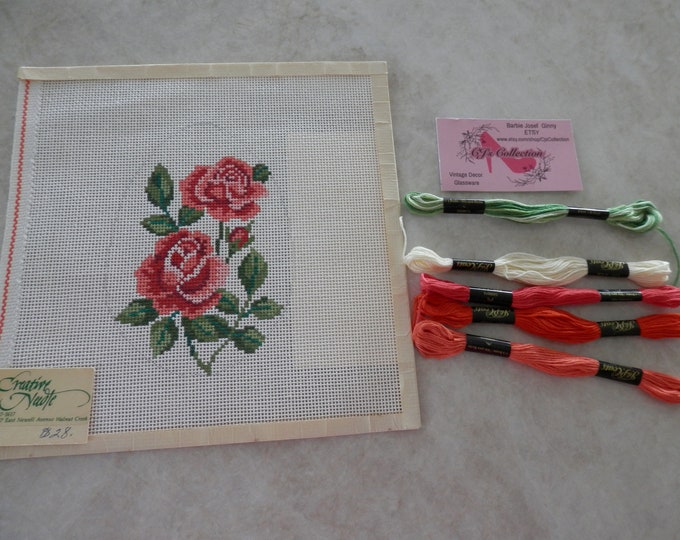 Needlepoint Canvas Needle Floss Pot Basket Flowers Hydrangeas Greens ...