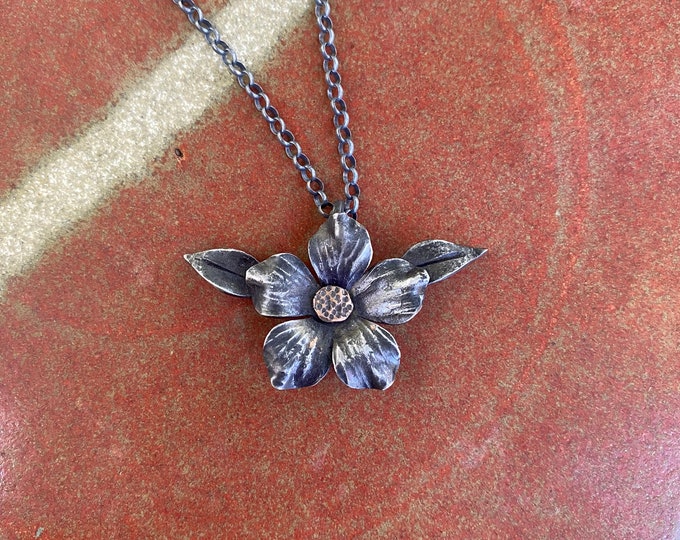 Hand Forged Iron Flower With a Pair of Leaves Pendant With - Etsy