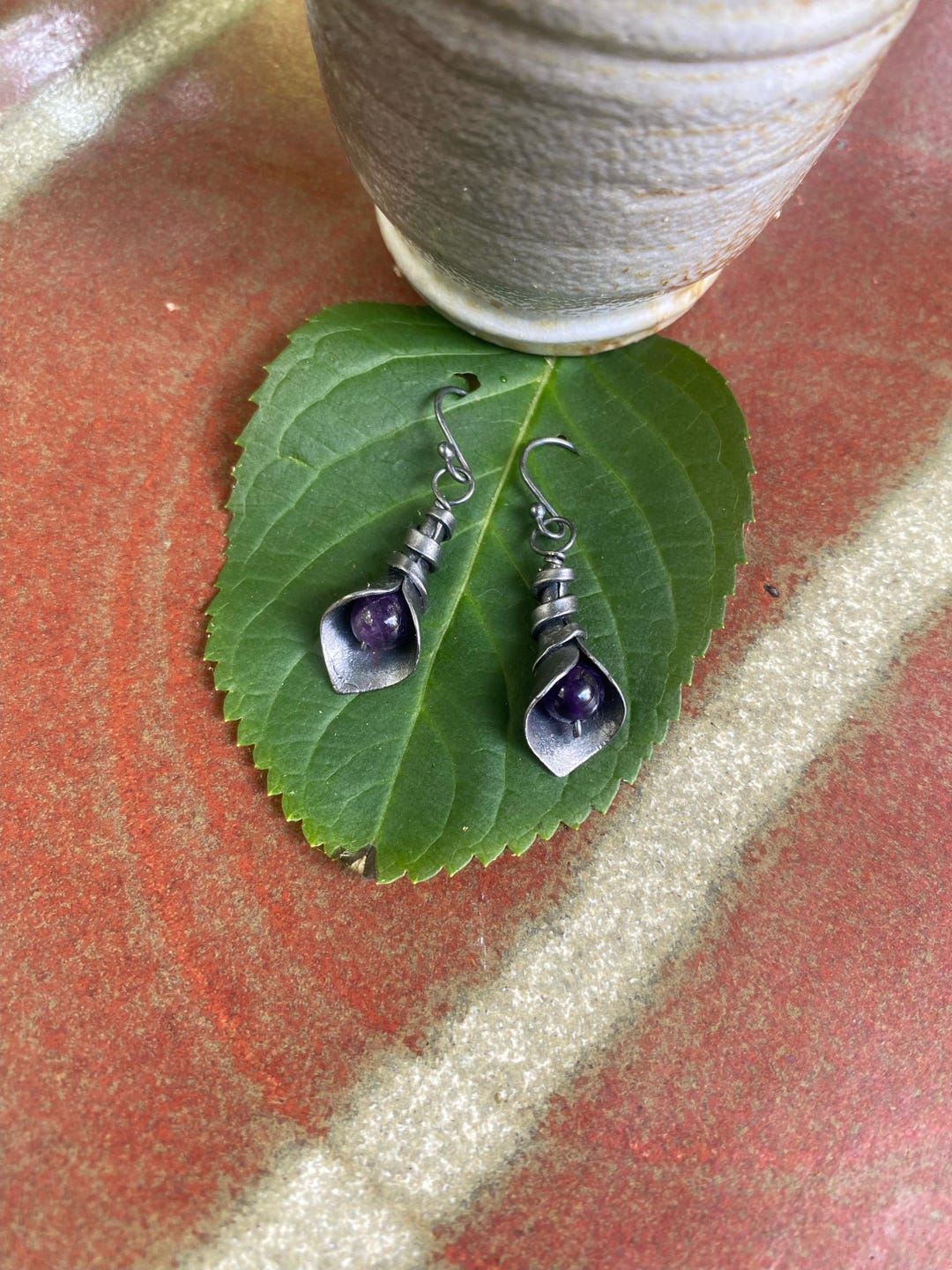 Iron Jewelry: Forged Iron Calla Lily and Purple Amethyst Earrings - Etsy