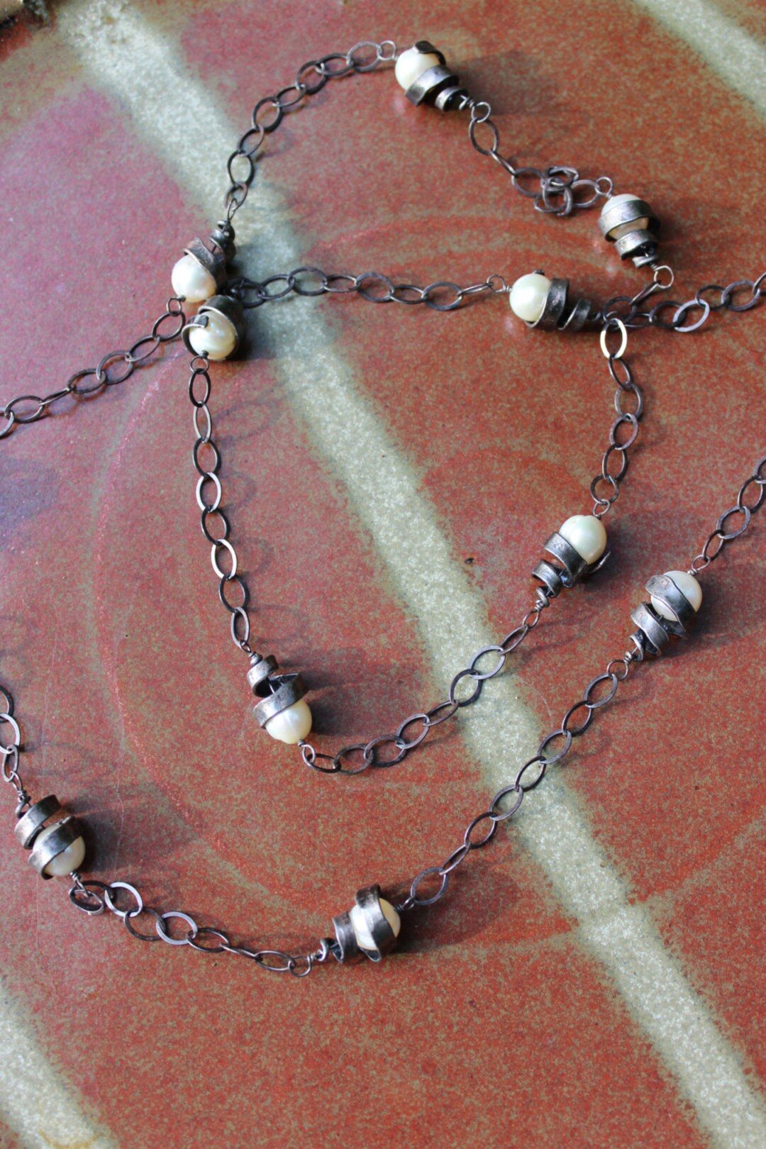 Iron Jewelry: Hand-forged Iron Spiral and Pearl Necklace - Etsy