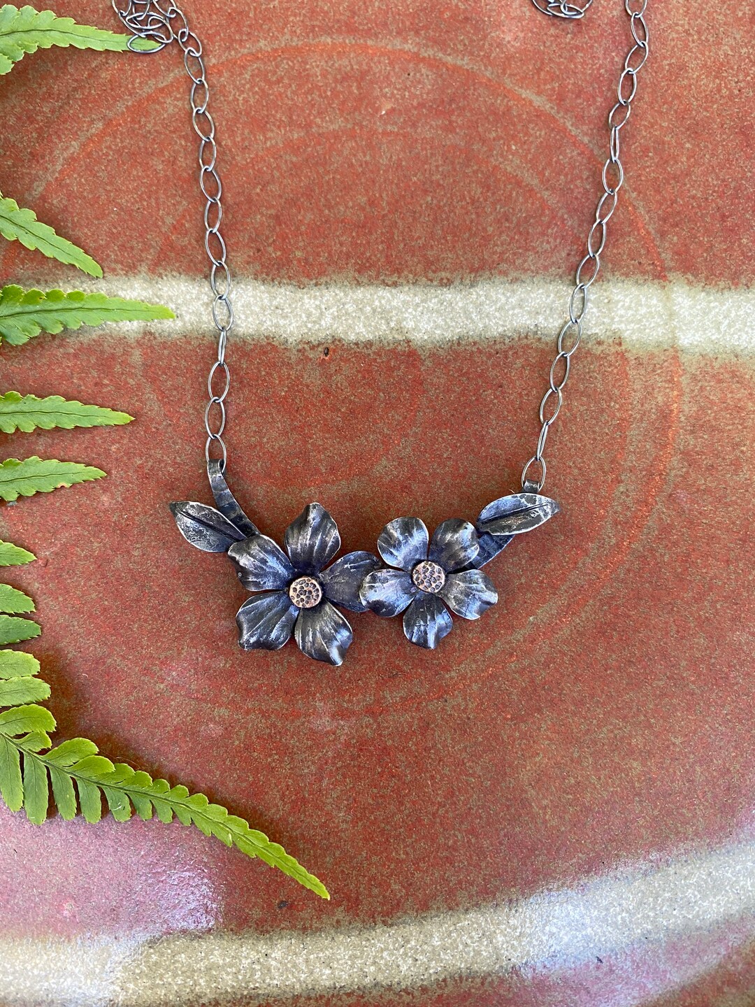 Pair of Hand Forged Iron Flower Pendant With Bronze Riveted Center on ...