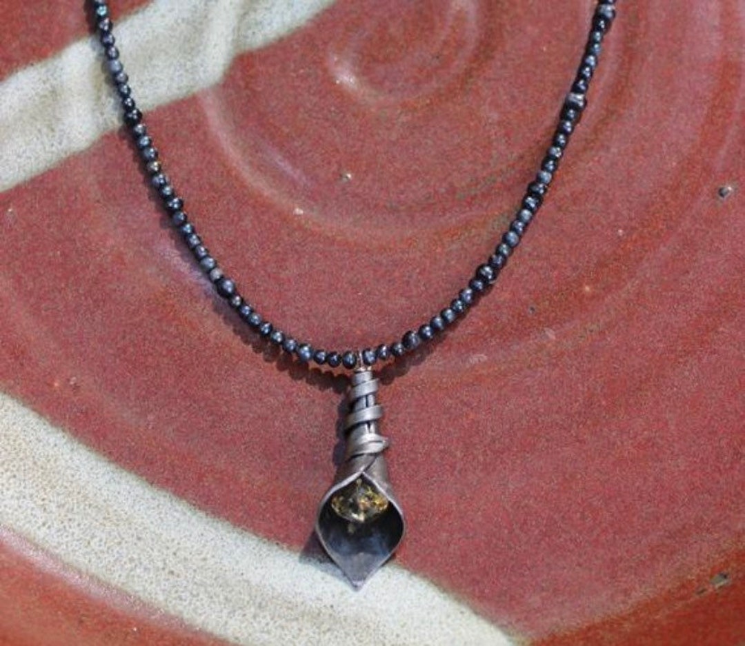 Forged Iron Calla Lily With Faceted Citrine on 18" Dark Grey/peacock ...