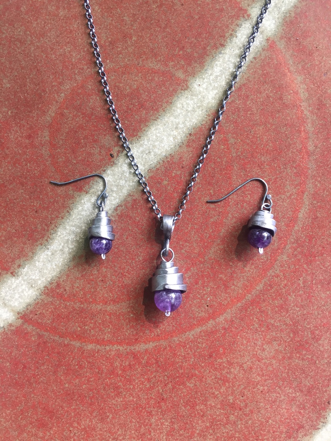 6th Anniversary - Forged Iron Wrap and Purple Amethyst Set - Necklace ...