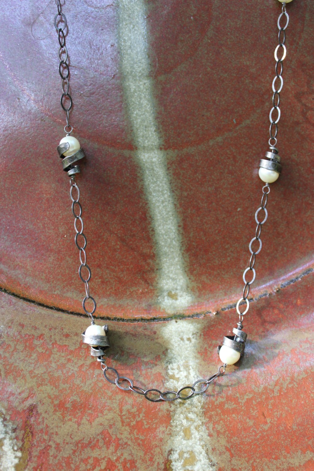 Iron Jewelry: Hand-forged Iron Spiral and Pearl Necklace - Etsy