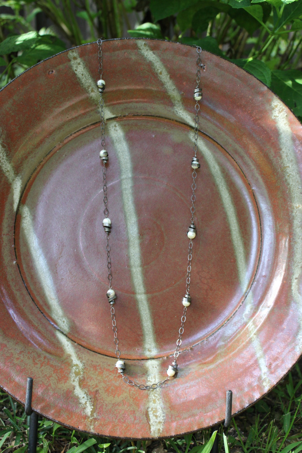 Iron Jewelry: Hand-forged Iron Spiral and Pearl Necklace - Etsy