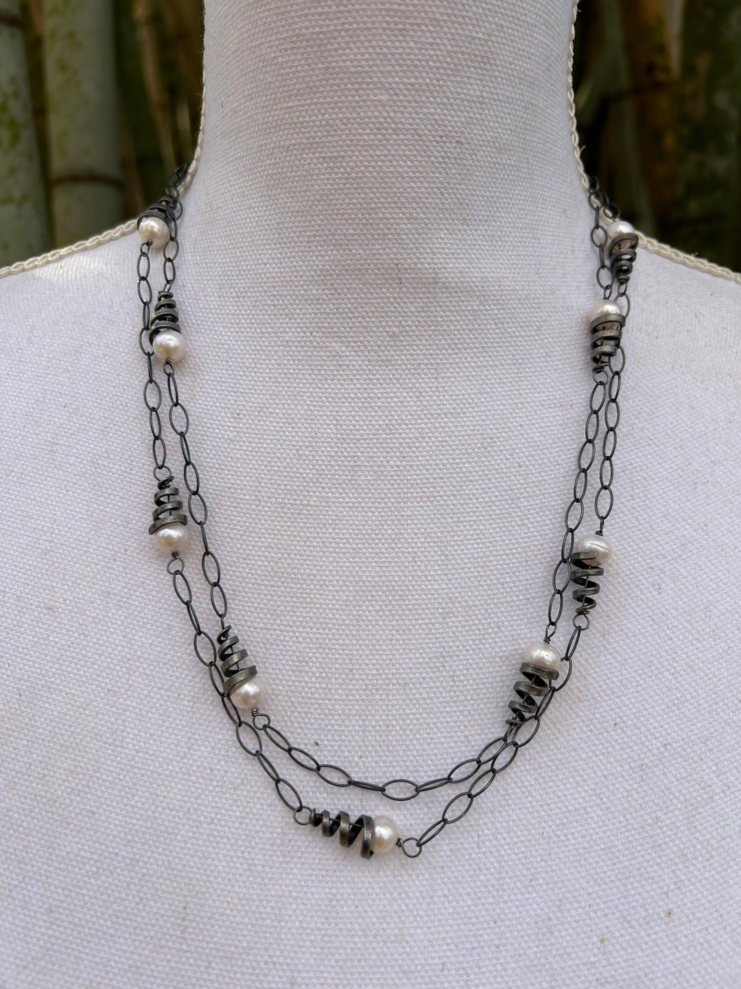 Iron Jewelry: Hand-forged Iron Spiral and Pearl Necklace - Etsy