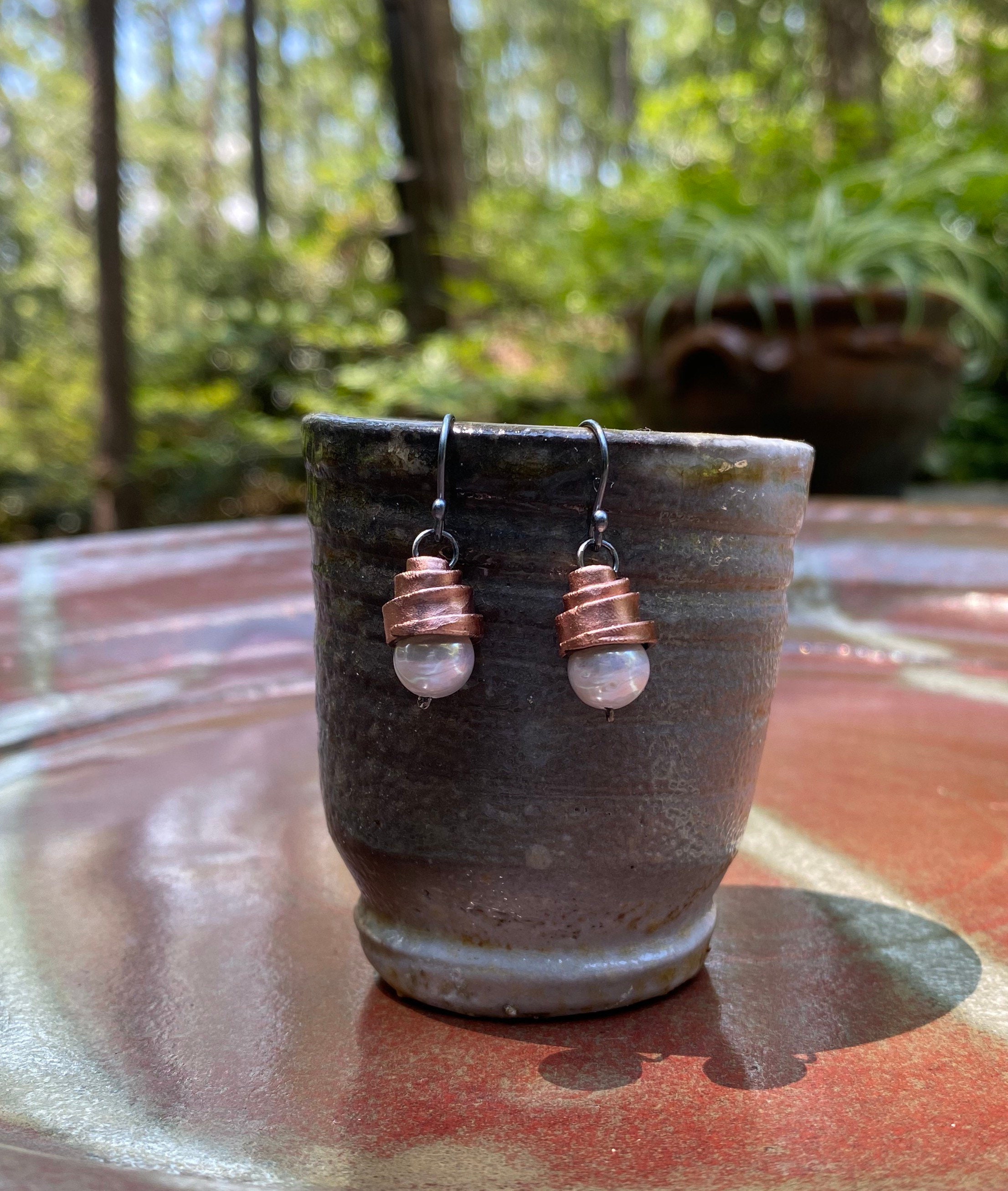 7th Anniversary - Forged Cooper Wrap and White Freshwater Pearl ...