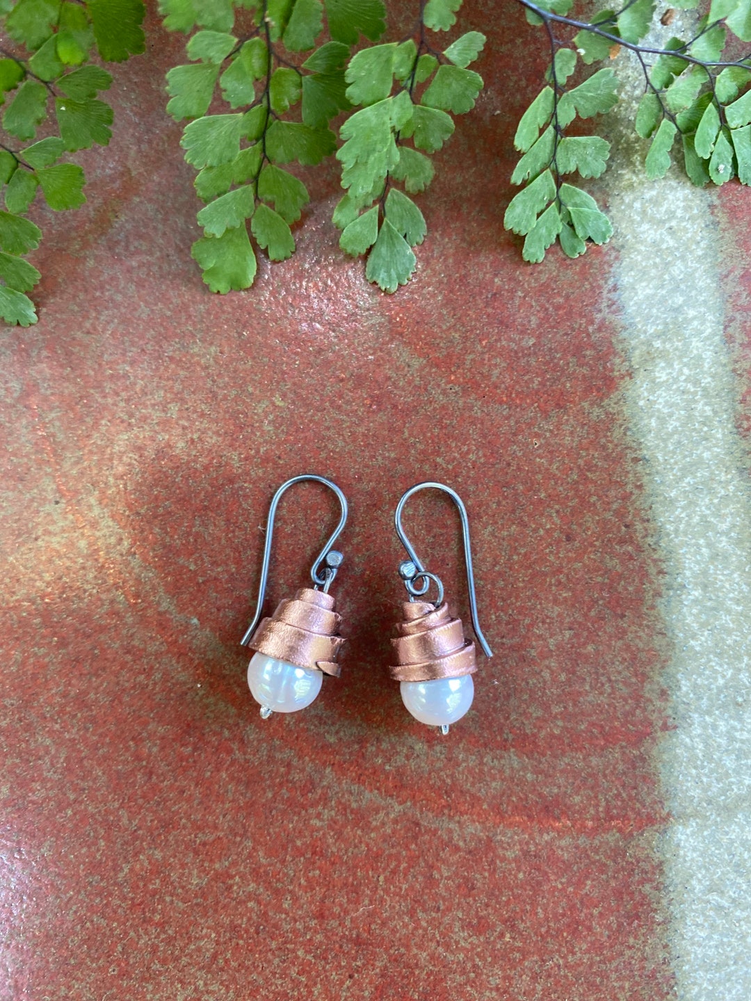 7th Anniversary - Forged Cooper Wrap and White Freshwater Pearl ...