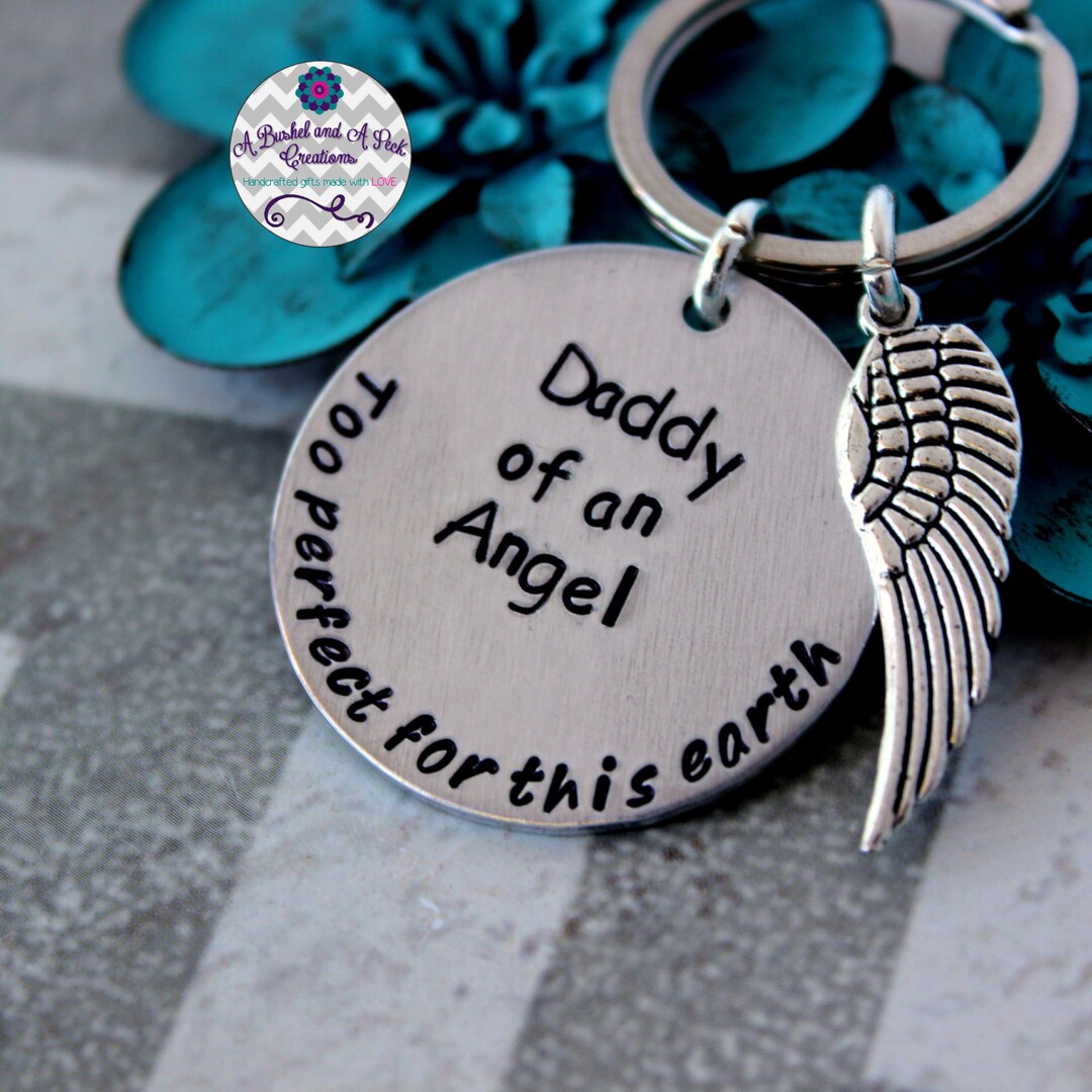 Hand Stamped Daddy of an Angel Memorial Key Chain - Etsy
