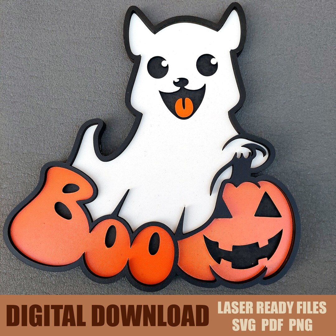 Halloween Dog Ghost Laser Cut File, Ghost Boo Sign SVG, Cute Dog Ghost ...