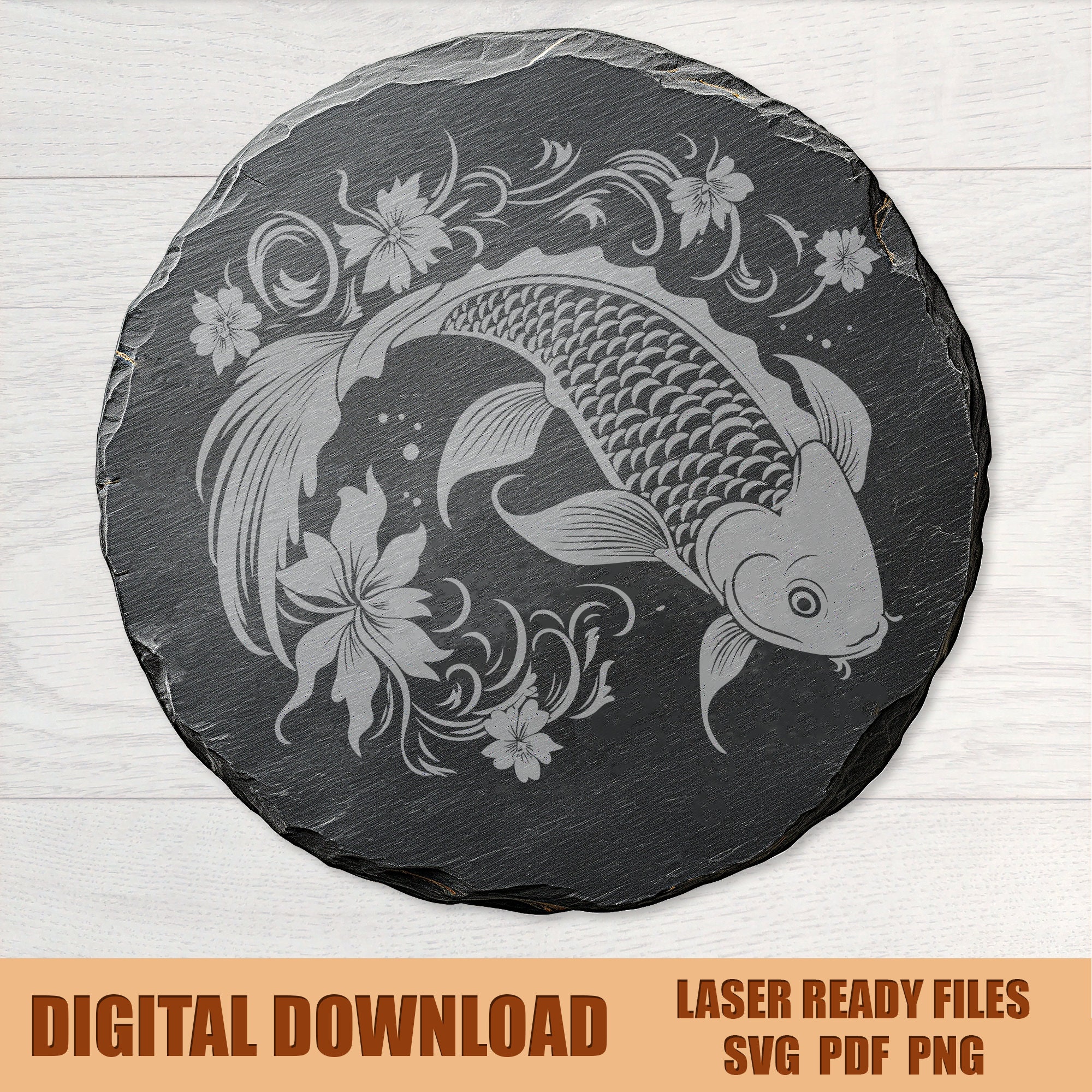 Floral Japanese Koi Fish SVG Laser Engrave File, Floral Fish Vector ...