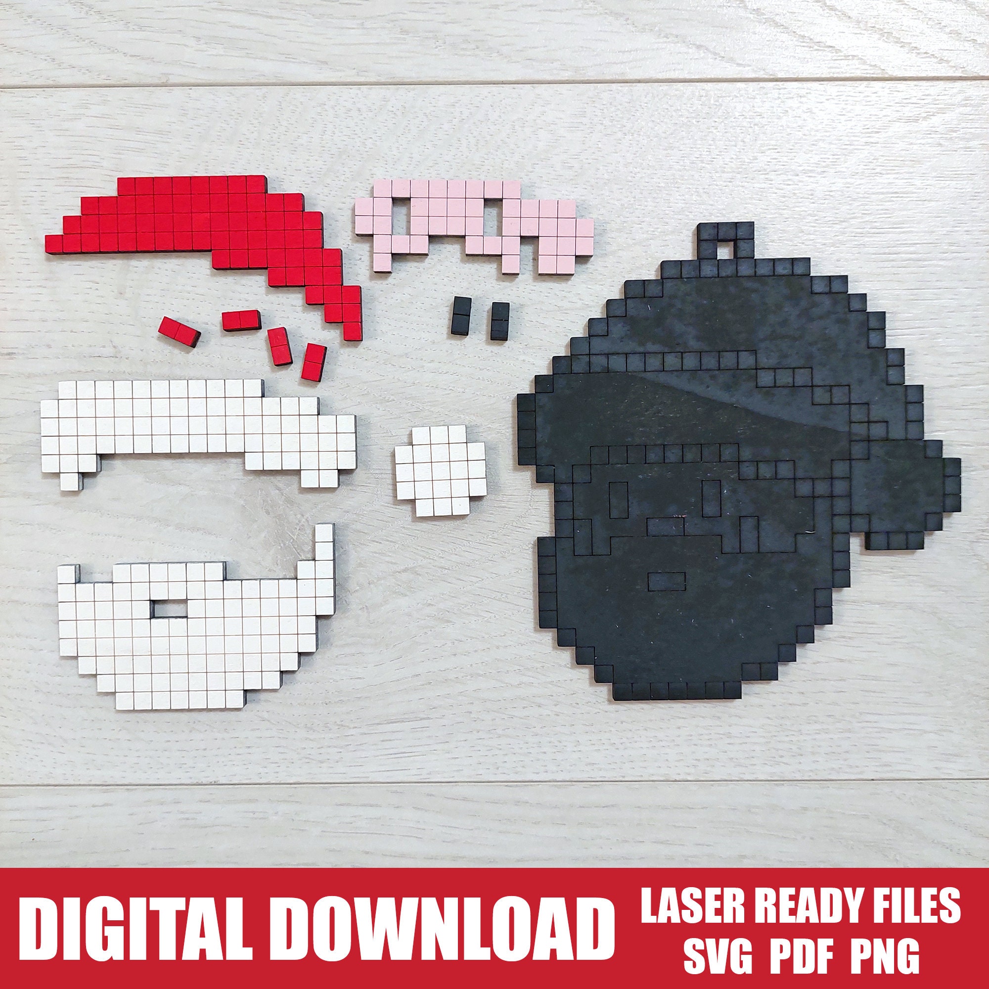 Pixel Santa Ornament SVG Laser File, Pixel Art Christmas Cut File ...