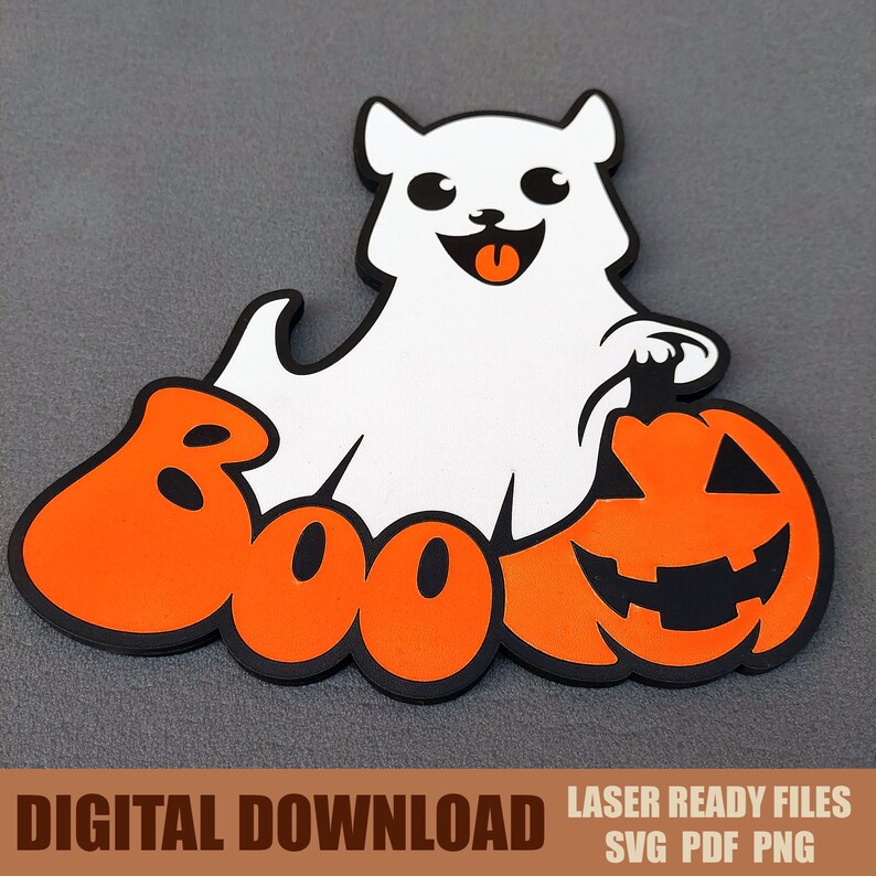 Halloween Dog Ghost Laser Cut File, Ghost Boo Sign SVG, Cute Dog Ghost ...