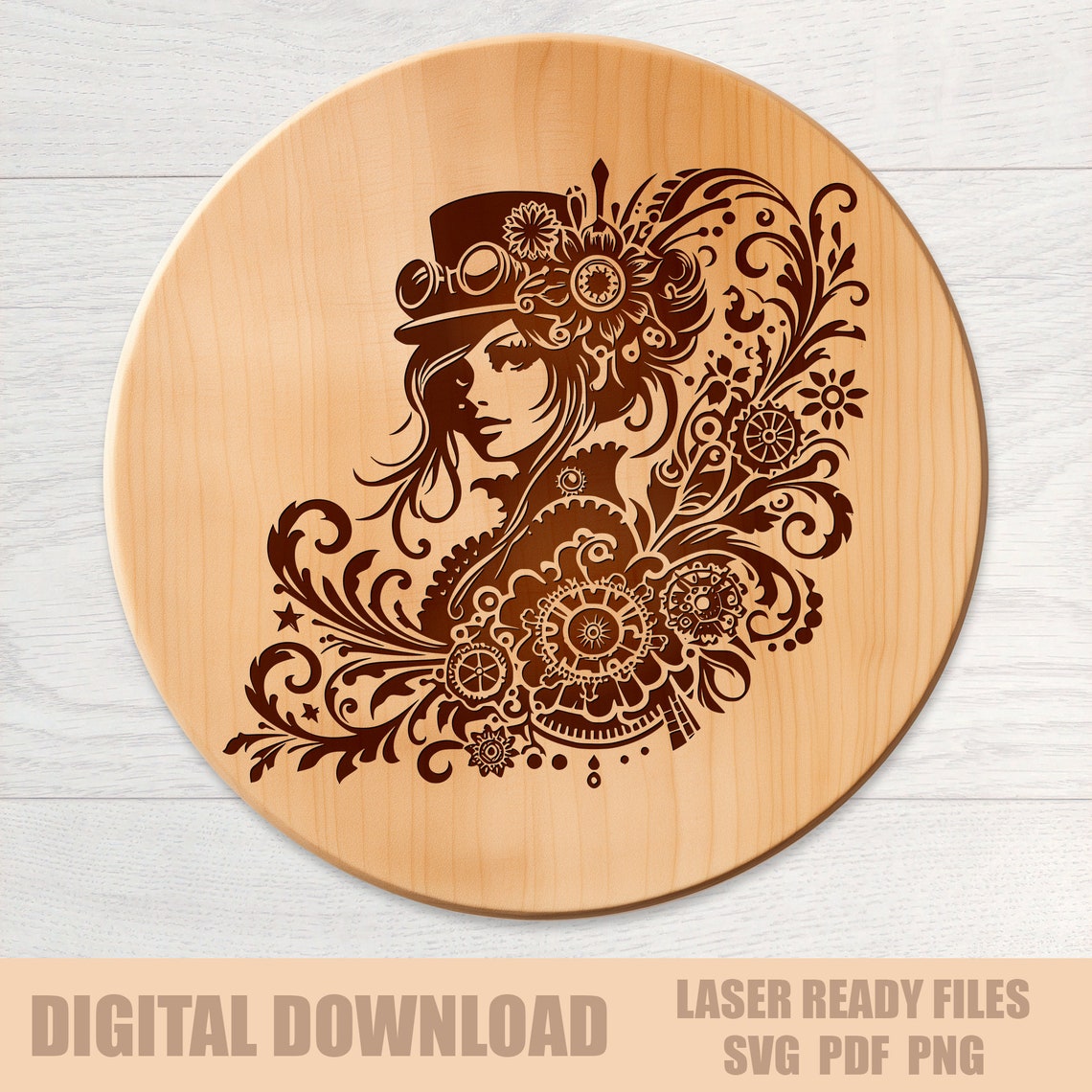 Steampunk Girl SVG File for Laser Engraving, Steam Punk Woman PNG ...