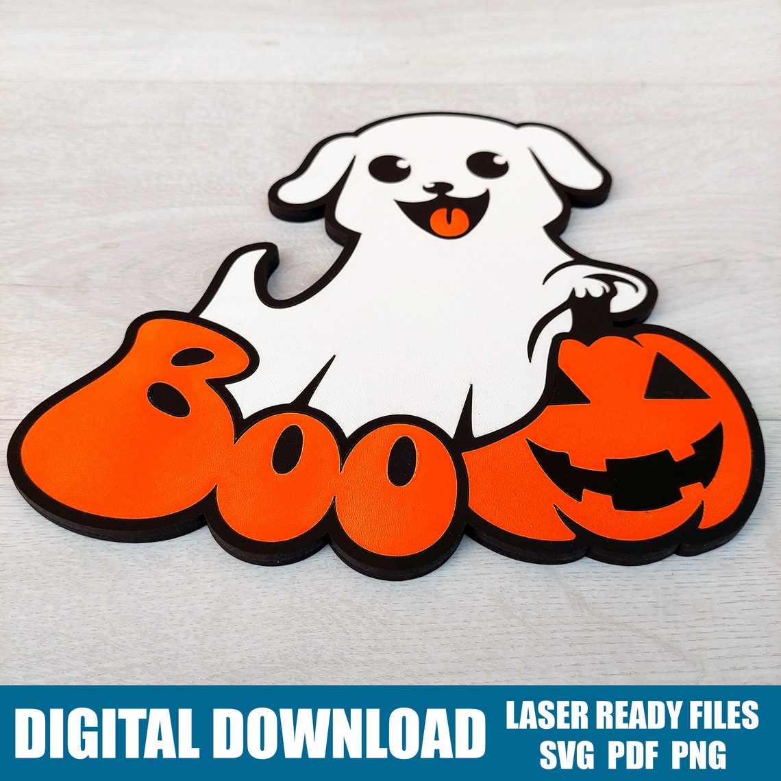 Dog Ghost BOO Sign SVG, Pumpkin, Jack O Lantern, Door Hanger Laser File ...