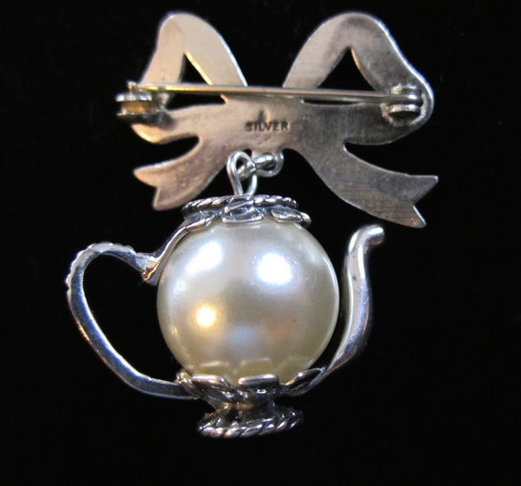 Pearl Teapot hanging from Sterling Silver Bow! Deligh… - Gem