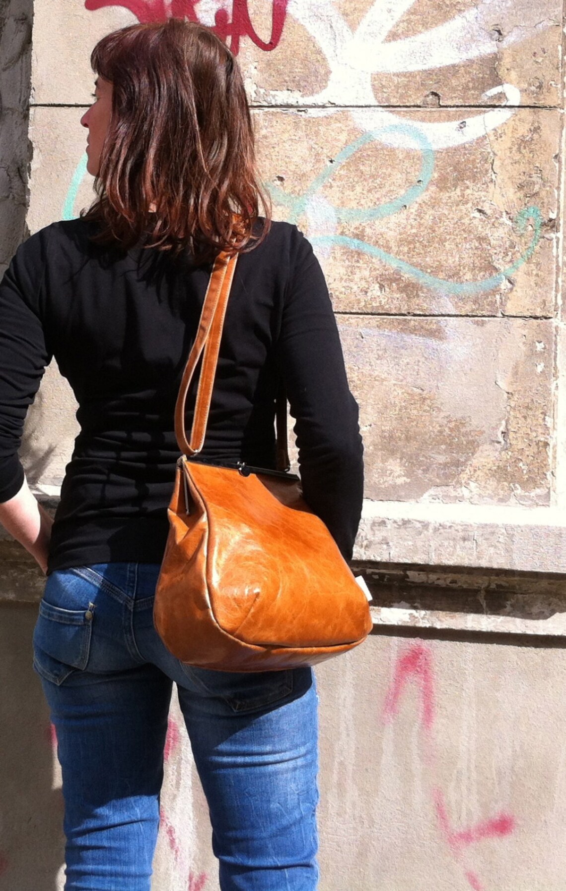 Leather Bag Black With Metal Clip Closure - Etsy