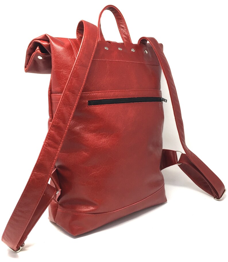 Leather backpack rolling backpack backpack leather red | Etsy