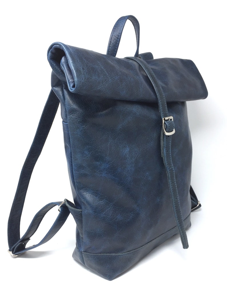 Blauer Rucksack Lederrucksack Rollrucksack - Etsy.de