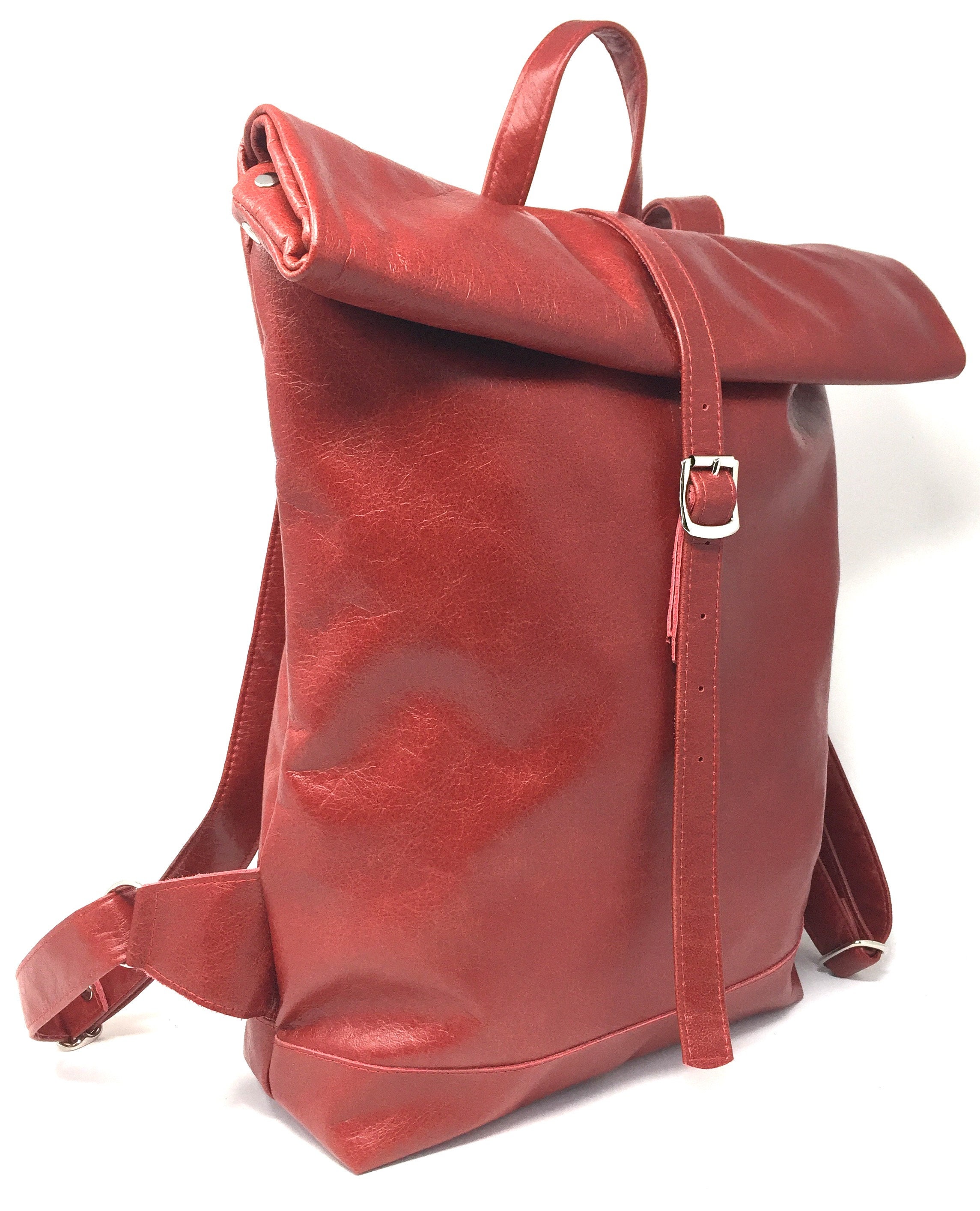 Leather Backpack Rolling Backpack Backpack Leather Red - Etsy