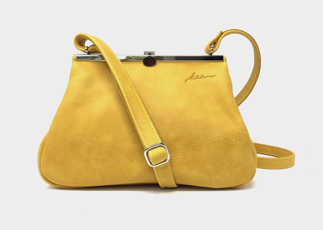Leather Bag Yellow, Leather Purse Woman, Leather Bag With Metal Closure ...