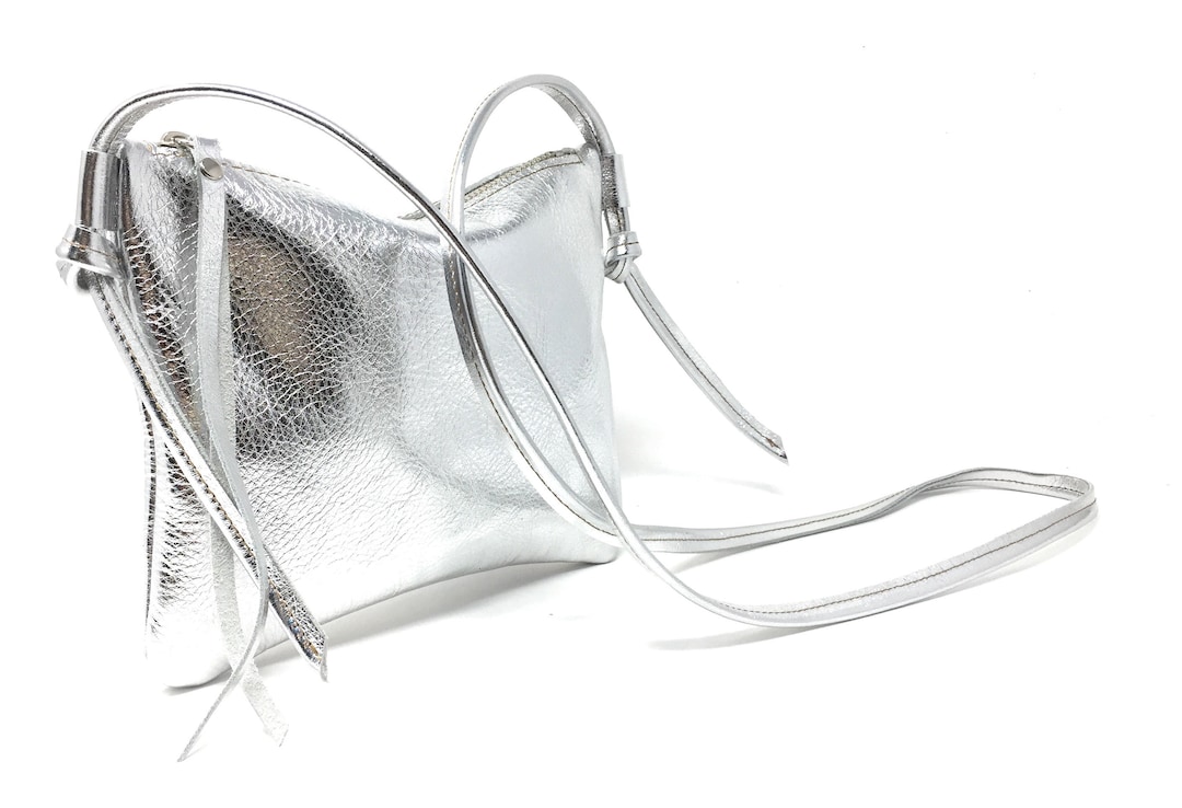 Pouch Leather Silver, Small Leather Bag - Etsy