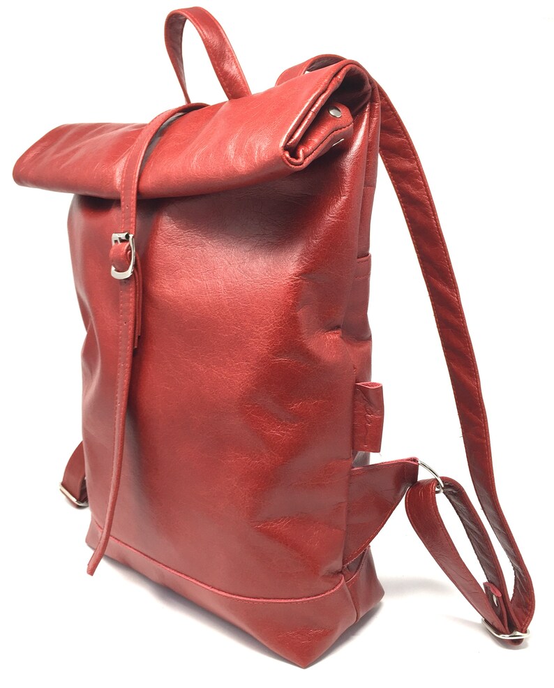 Leather backpack rolling backpack backpack leather red | Etsy