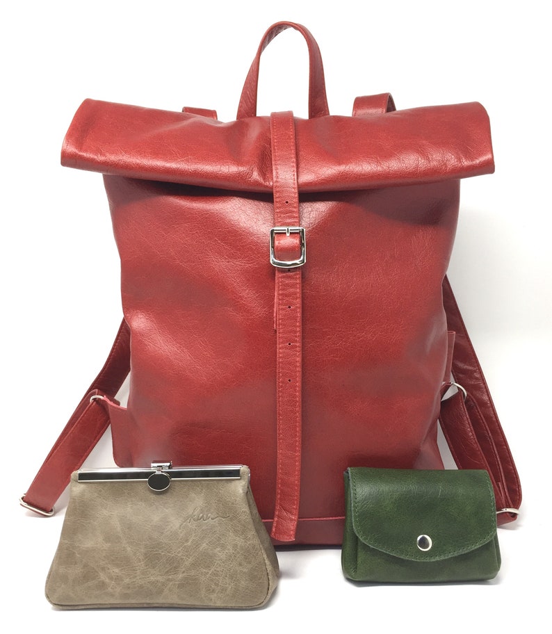 Leather backpack rolling backpack backpack leather red | Etsy