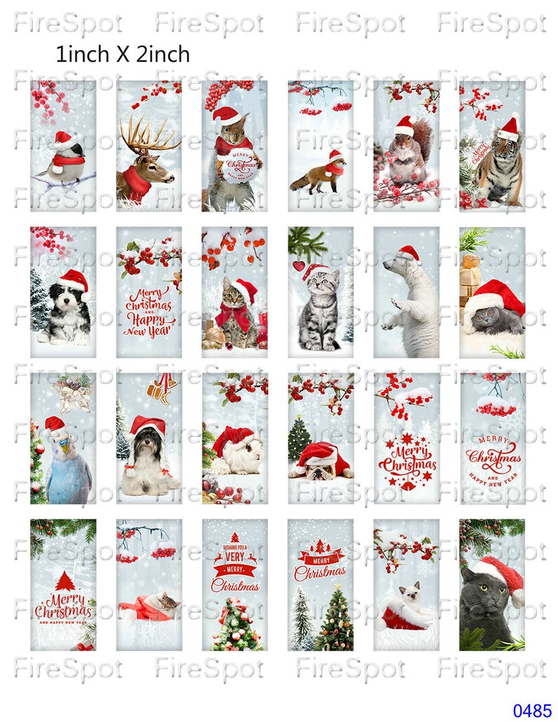 Christmas Xmas Forest Animals Digital Collage Sheet of 1x2 Inch and ...