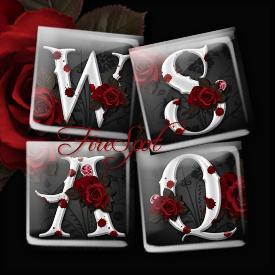 Gothic Style Red Rose Letter Alphabet Digital Collage Sheet - Etsy