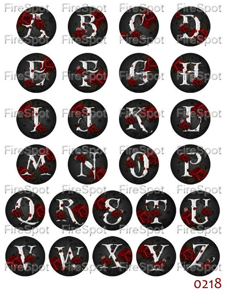 Gothic Style Red Rose Letter Alphabet Digital Collage Sheet - Etsy