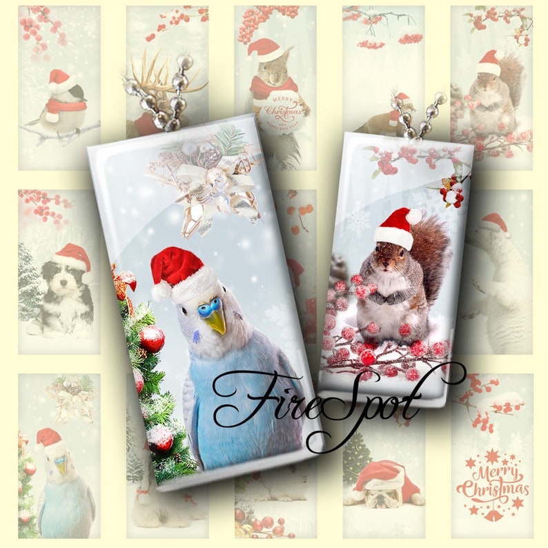 Christmas Xmas Forest Animals Digital Collage Sheet of 1x2 Inch and ...