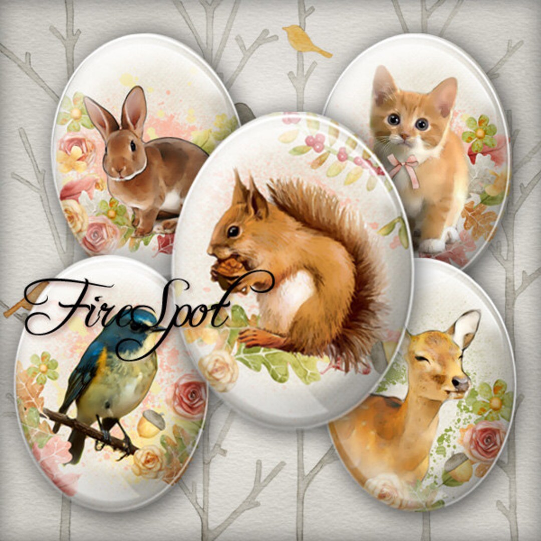 Watercolor Animal Fox Squirrel Digital Collage Sheet, 30x40 Mm,22x30 Mm ...