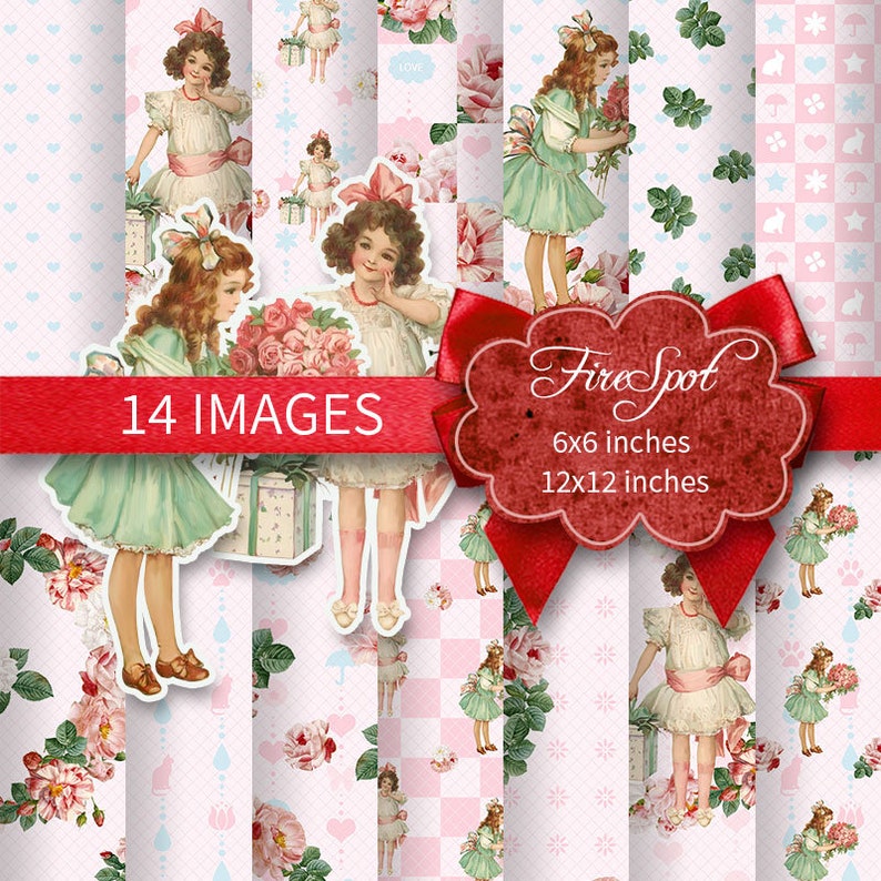 Vintage Girl Paper Pack Digital Collage Sheet Seamless - Etsy