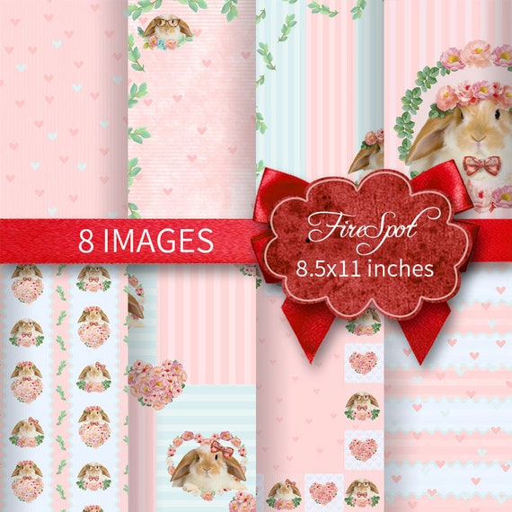 Rabbit Pets Bunny Pink Heart Flower Leaf Letter Paper | Etsy