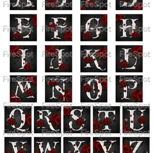 Gothic Style Red Rose Letter Alphabet Digital Collage Sheet - Etsy