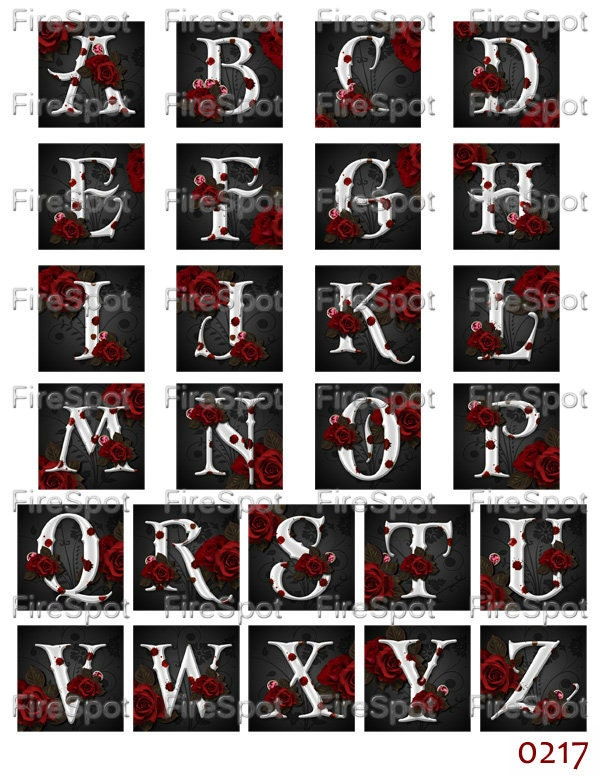 Gothic Style Red Rose Letter Alphabet Digital Collage Sheet - Etsy