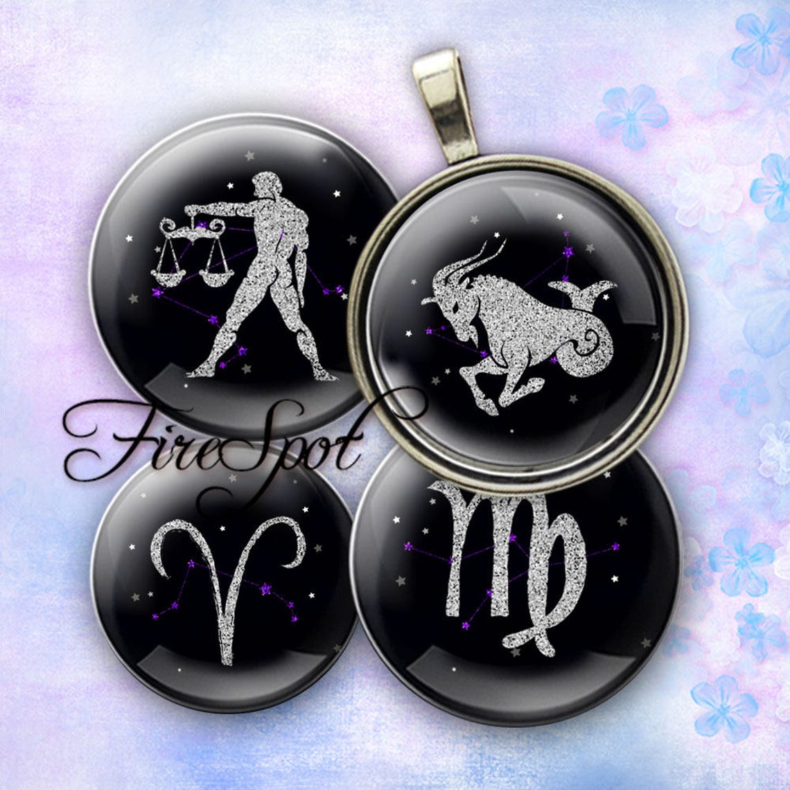 Silver Zodiac Sign Constellations Digital Collage Sheet 1.5 Inch,1.25 ...