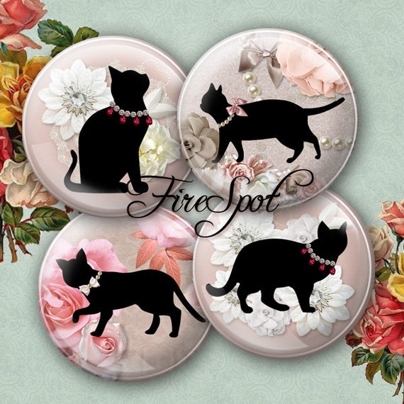 Flower Black Cat.black Cat digital Collage Sheet 1.5 | Etsy