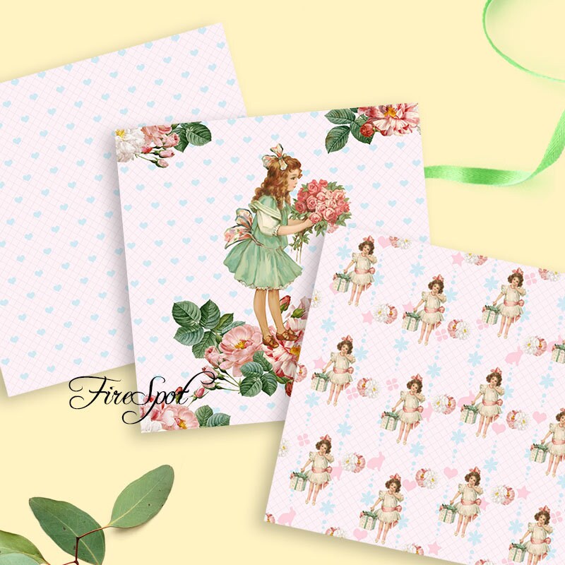 Vintage Girl Paper Pack Digital Collage Sheet Seamless - Etsy