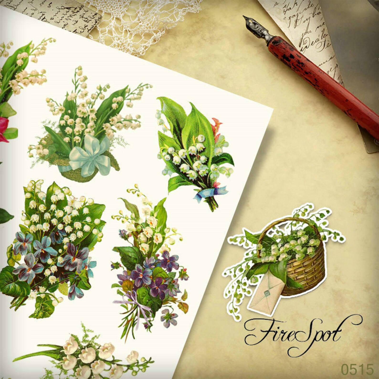 Vintage Lily of the Valley Flowers Digital Collage Sheet | Etsy