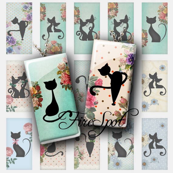 Cartoon Black Cat Digital Collage Sheet of 1x2 Inch and | Etsy