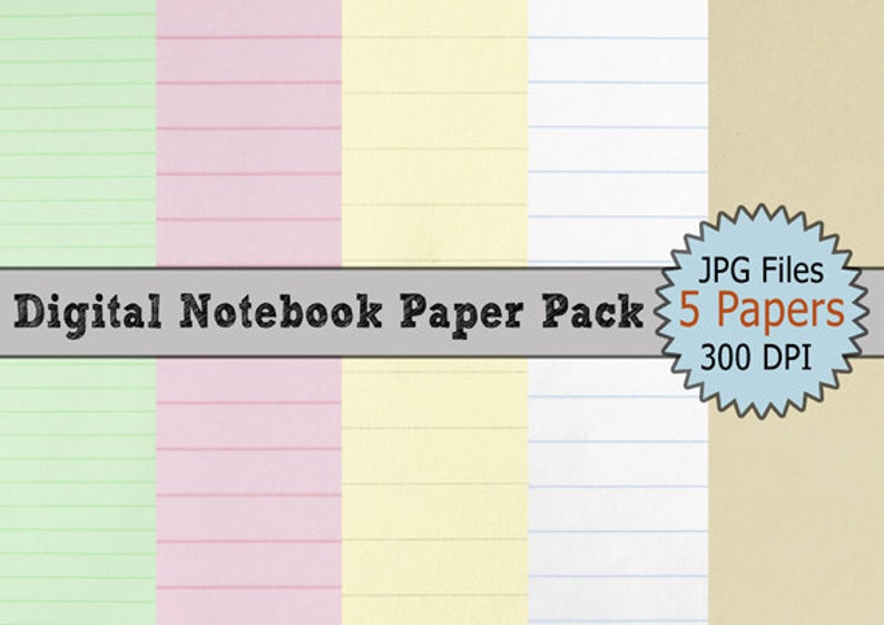 Digital Paper Download of Digital Notebook Paper 5 Pack for Background ...
