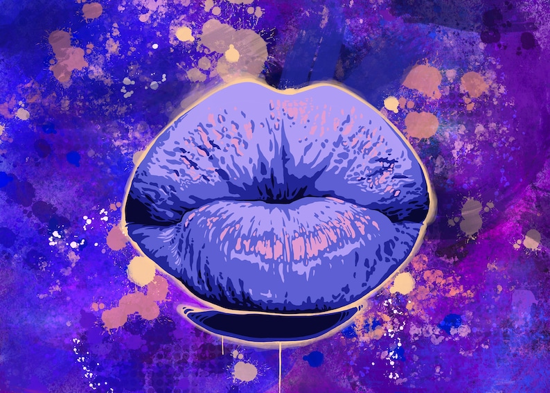 Lips Licking Graffiti Digital Art Modern Romantic Kissing Kiss Me Kiss ...