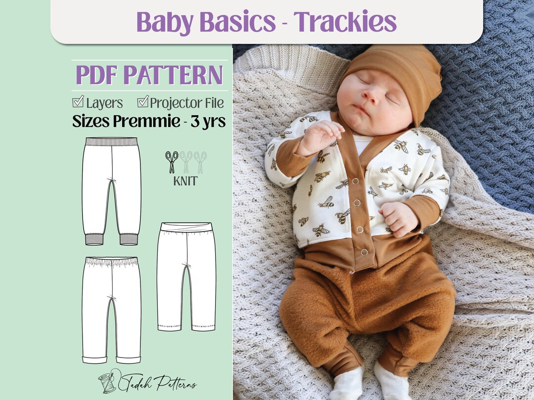 Baby Basics Trackies PDF Sewing Pattern ~ Unisex Boys Girls Joggers ...